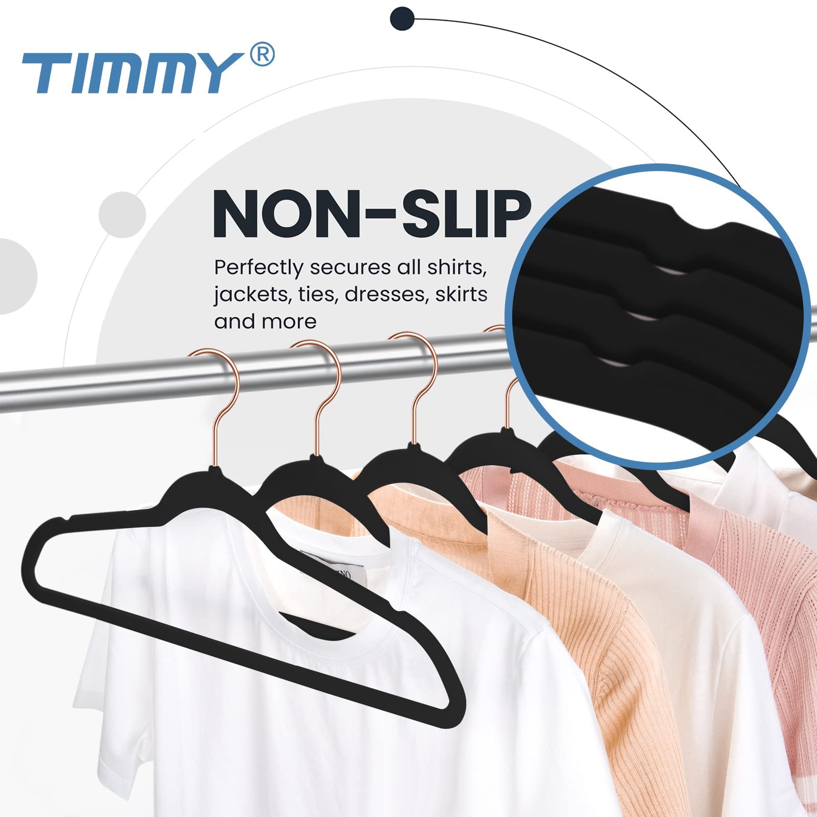 TIMMY Hangers Black Velvet Hangers - Suit Hangers (50-Pack) Ultra Thin Space Saving Coat Hanger and Heavy Duty Clothes Hangers Hold Up-to 10 Lbs, for Coats, Jackets, Pants and More