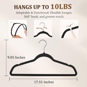 Premium Velvet Hangers 50 Pack, Heavy Duty Study Black Hangers for Coats, Suit & Dress - Non Slip Clothes Hanger Set - Space Saving Felt Hangers for Clothing