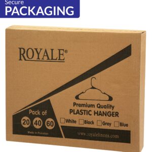 ROYALE 20 Pack White Plastic Hangers For Clothes - Heavy Duty Plastic Clothes Hanger Ideal For Everyday Standard Use - Lightweight & Space Saving Notched Plastic Hangers - Slim & Sleek Shoulder Groove