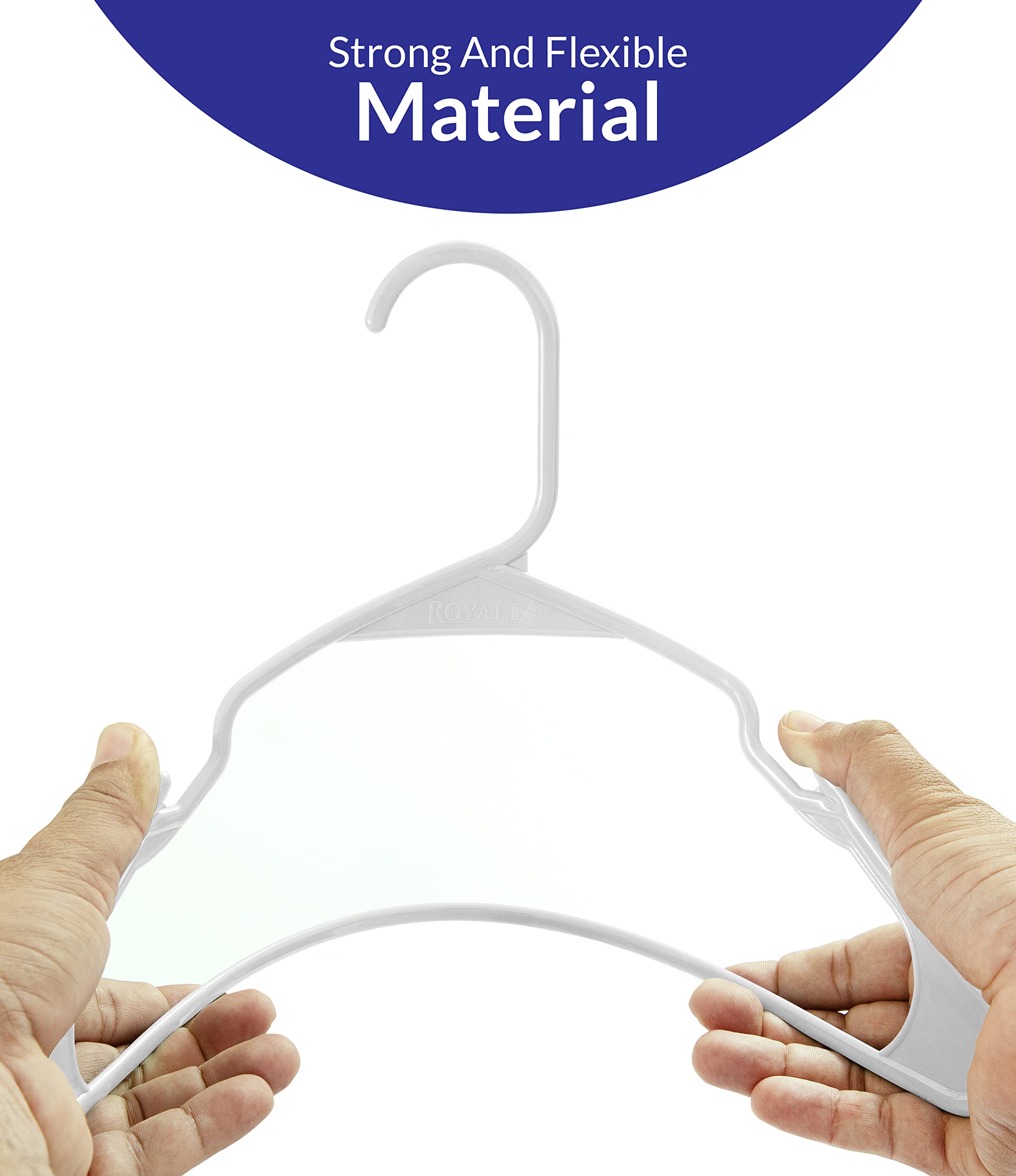 ROYALE 20 Pack White Plastic Hangers For Clothes - Heavy Duty Plastic Clothes Hanger Ideal For Everyday Standard Use - Lightweight & Space Saving Notched Plastic Hangers - Slim & Sleek Shoulder Groove