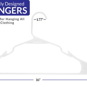 ROYALE 20 Pack White Plastic Hangers For Clothes - Heavy Duty Plastic Clothes Hanger Ideal For Everyday Standard Use - Lightweight & Space Saving Notched Plastic Hangers - Slim & Sleek Shoulder Groove