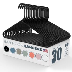 30pk made in usa strong plastic clothes hangers bulk | 20 30 50 100 pack available | laundry clothes hanger | coat hangers plastic | heavy duty plastic hanger for closet and clothing hangars (black)