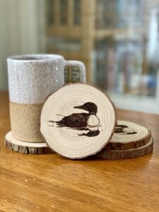 loon engraved wood coaster - set of 4 - perfect gift for wedding, engagement, anniversary, or christmas