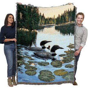 Pure Country Weavers Enchanted Passage Loons Blanket by Derk Hanson - Lake Lodge Cabin Gift Tapestry Throw Woven from Cotton - Made in The USA (72x54)