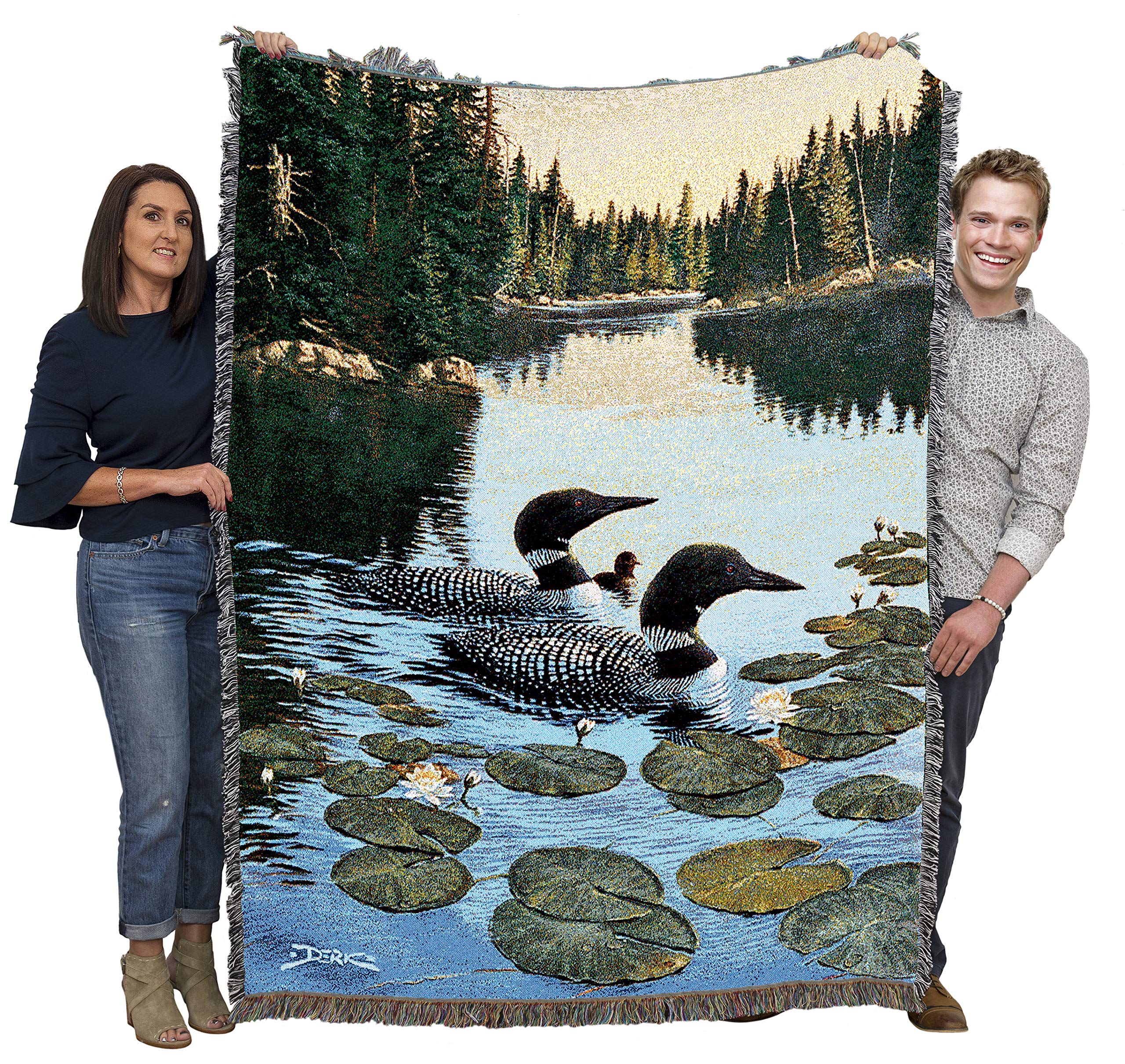 Pure Country Weavers Enchanted Passage Loons Blanket by Derk Hanson - Lake Lodge Cabin Gift Tapestry Throw Woven from Cotton - Made in The USA (72x54)