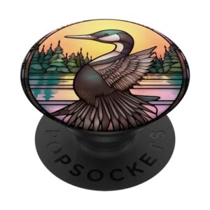 loon bird stained glass popsockets standard popgrip