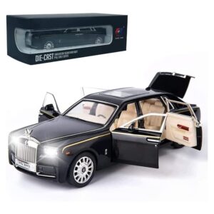 erock exquisite car model 1/24 rolls-royce phantom model car,zinc alloy pull back toy car with sound and light for kids boy girl gift. (black)