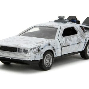 DMC Delorean Time Machine Brushed Metal (Frost Version) Back to The Future (1985) Movie Hollywood Rides Series 1/32 Diecast Model Car by Jada 34785