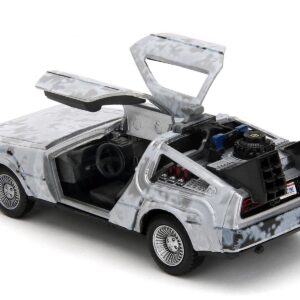 DMC Delorean Time Machine Brushed Metal (Frost Version) Back to The Future (1985) Movie Hollywood Rides Series 1/32 Diecast Model Car by Jada 34785