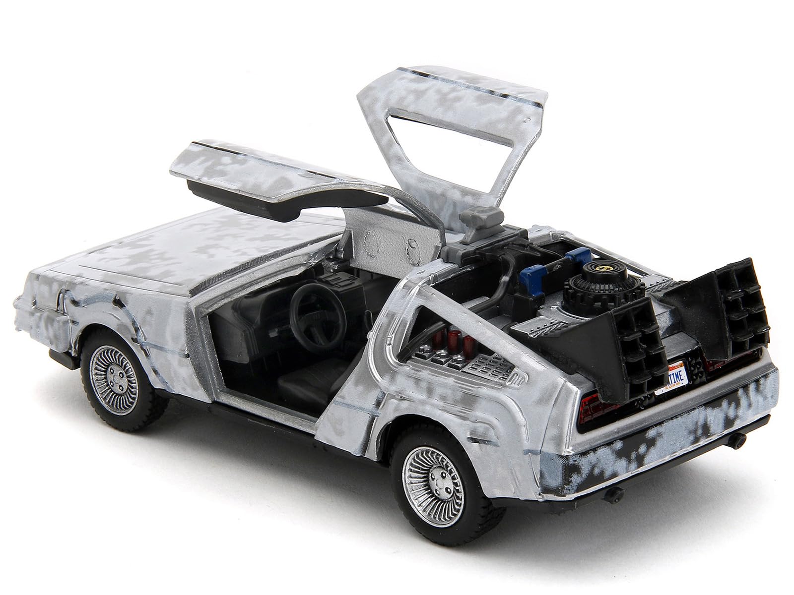 DMC Delorean Time Machine Brushed Metal (Frost Version) Back to The Future (1985) Movie Hollywood Rides Series 1/32 Diecast Model Car by Jada 34785