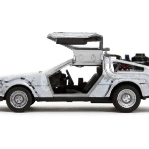 DMC Delorean Time Machine Brushed Metal (Frost Version) Back to The Future (1985) Movie Hollywood Rides Series 1/32 Diecast Model Car by Jada 34785