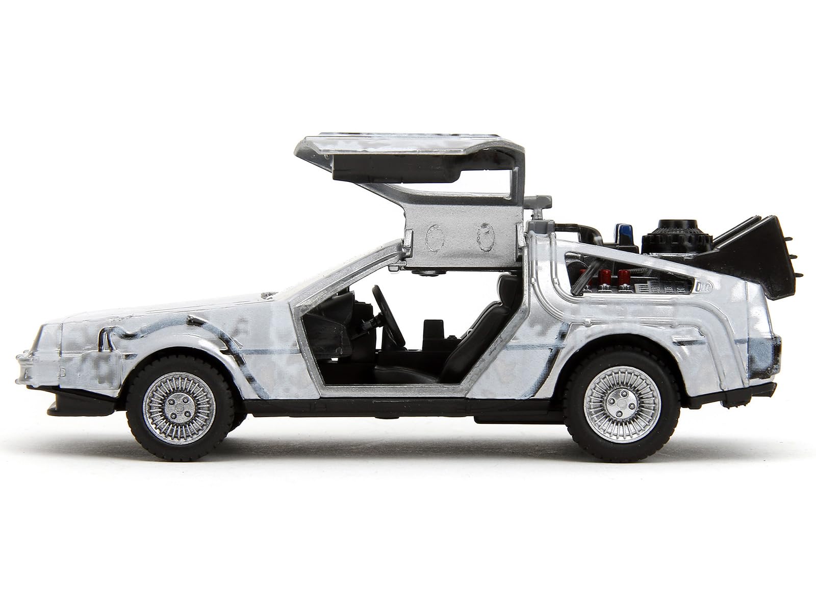 DMC Delorean Time Machine Brushed Metal (Frost Version) Back to The Future (1985) Movie Hollywood Rides Series 1/32 Diecast Model Car by Jada 34785