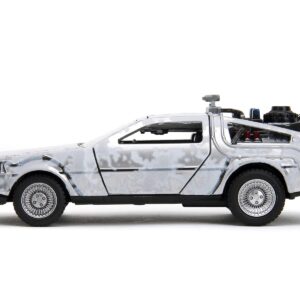 DMC Delorean Time Machine Brushed Metal (Frost Version) Back to The Future (1985) Movie Hollywood Rides Series 1/32 Diecast Model Car by Jada 34785