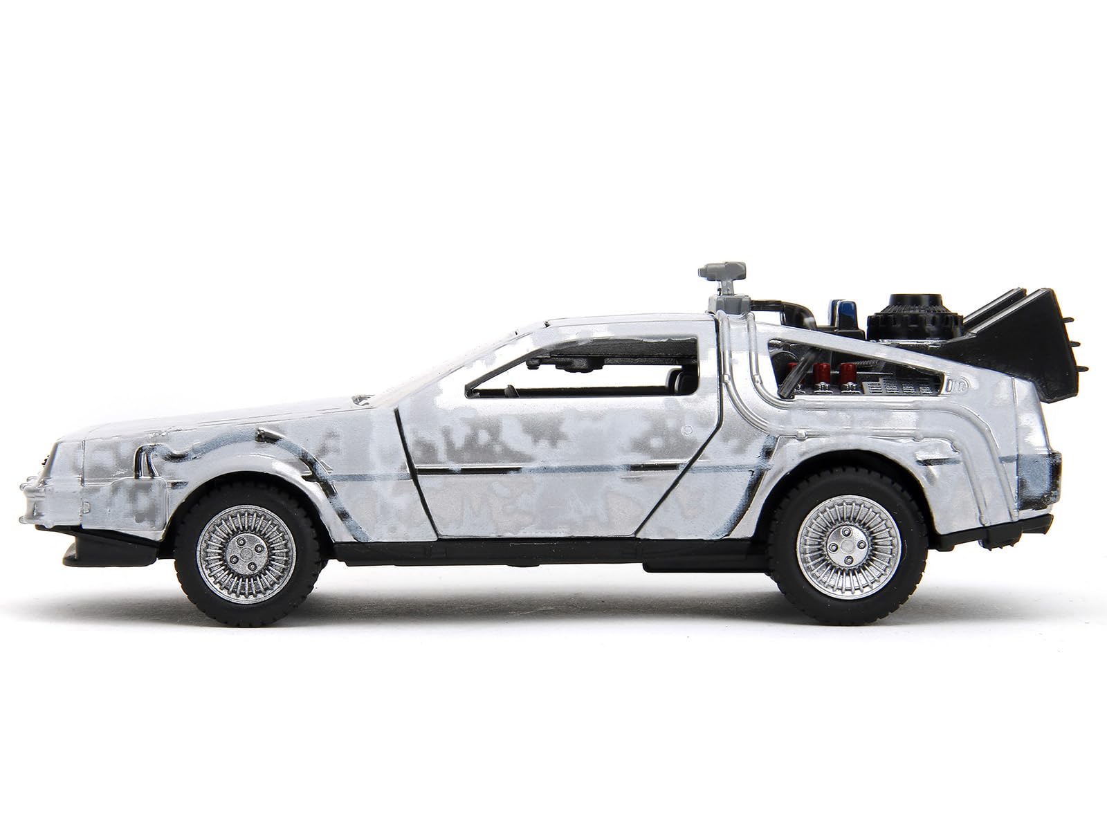 DMC Delorean Time Machine Brushed Metal (Frost Version) Back to The Future (1985) Movie Hollywood Rides Series 1/32 Diecast Model Car by Jada 34785