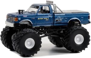 1987 f-250 monster truck blue metallic bigfoot #3" "kings of crunch series 13 1/64 diecast model car by greenlight 49130d