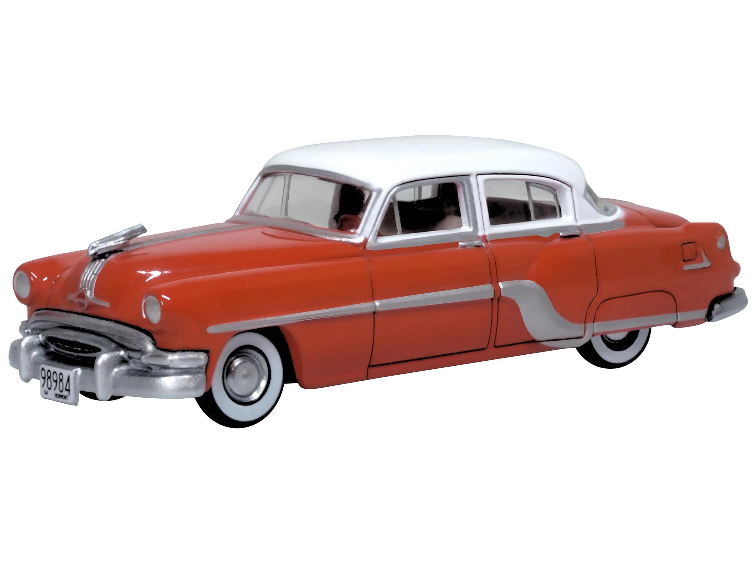 1954 Pontiac Chieftain 4 Door Coral Red with Winter White Top 1/87 (HO) Scale Diecast Model Car by Oxford Diecast 87PC54004