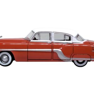 1954 Pontiac Chieftain 4 Door Coral Red with Winter White Top 1/87 (HO) Scale Diecast Model Car by Oxford Diecast 87PC54004