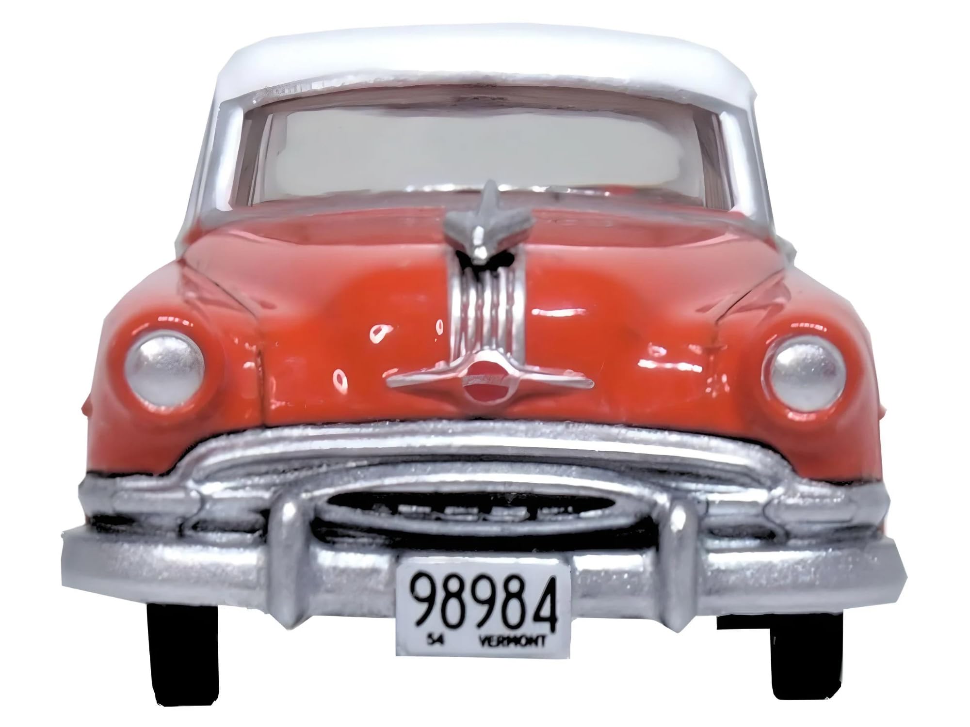 1954 Pontiac Chieftain 4 Door Coral Red with Winter White Top 1/87 (HO) Scale Diecast Model Car by Oxford Diecast 87PC54004