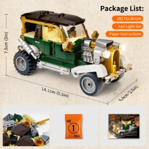 FUNWHOLE Vintage-Car Lighting Building-Bricks Set - Steampunk vintage vehicle LED Light Construction Building Model Set 282 Pcs for Adults and Teen