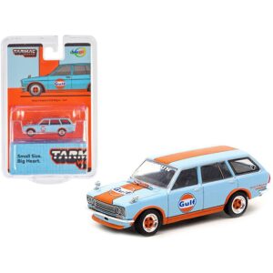 Tarmac Works Datsun Bluebird 510 Wagon Light Blue with Orange Stripes Gulf Oil Global64 Series 1/64 Diecast Model Car T64G-026-GULF