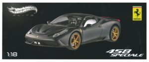 hot wheels bly33 ferrari 458 speciale elite edition matt black 1/18 diecast car model by hotwheels