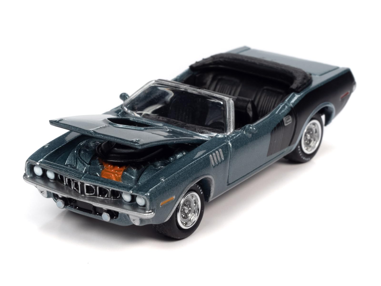 1971 Plymouth Barracuda Convertible Winchester Gray Metallic with Black Hemi Side Limited Edition to 7418 Pieces Muscle Cars USA Series 1/64 Diecast Model Car by Johnny Lightning JLMC026-JLSP153B