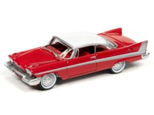 1958 plymouth fury red with white top (daytime version) christine (1983) movie 1/64 diecast model car by johnny lightning jlpc001-jlsp095