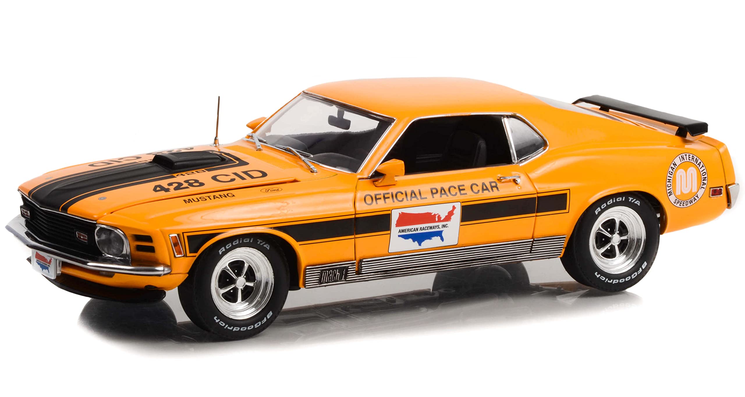 1970 Mach 1 Yellow with Black Stripes Michigan International Speedway Official Pace Car 1/18 Diecast Model Car by Highway 61 HWY-18035