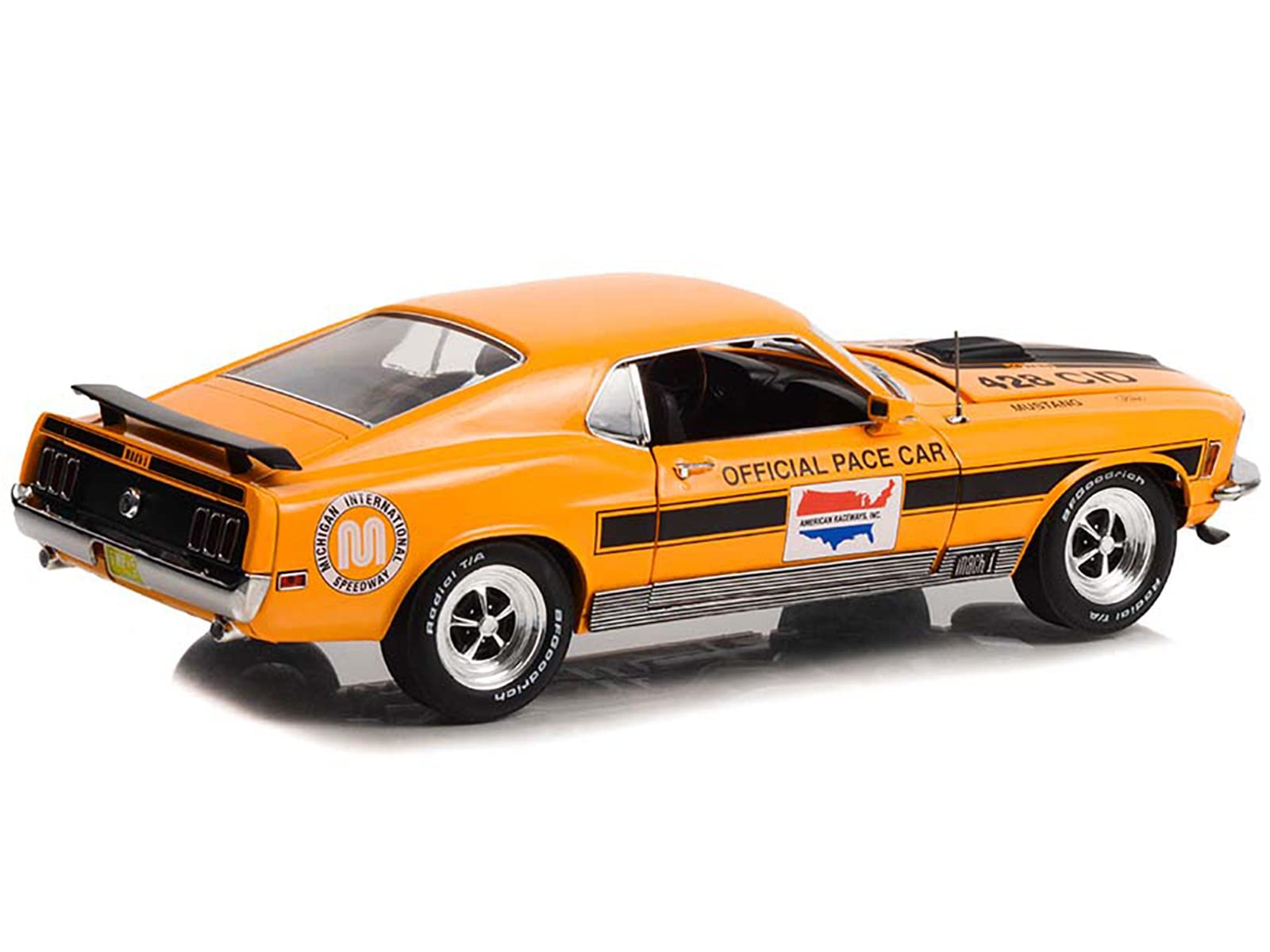 1970 Mach 1 Yellow with Black Stripes Michigan International Speedway Official Pace Car 1/18 Diecast Model Car by Highway 61 HWY-18035