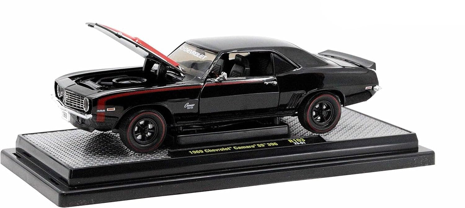 M2 Machines 1969 Chevy Camaro SS 396 Black with Bright Red Stripes Limited Edition to 6550 Pieces Worldwide 1/24 Diecast Model Car 40300-103A