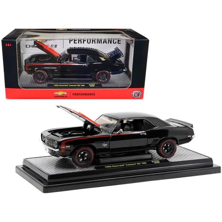 M2 Machines 1969 Chevy Camaro SS 396 Black with Bright Red Stripes Limited Edition to 6550 Pieces Worldwide 1/24 Diecast Model Car 40300-103A