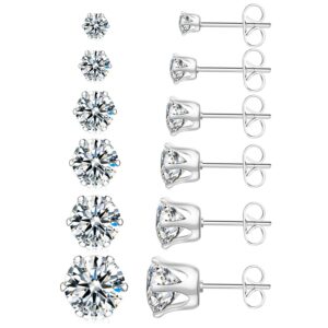 uhibros 6 pairs stainless steel stud earrings set hypoallergenic cubic zirconia 14k white gold 316l cz earrings