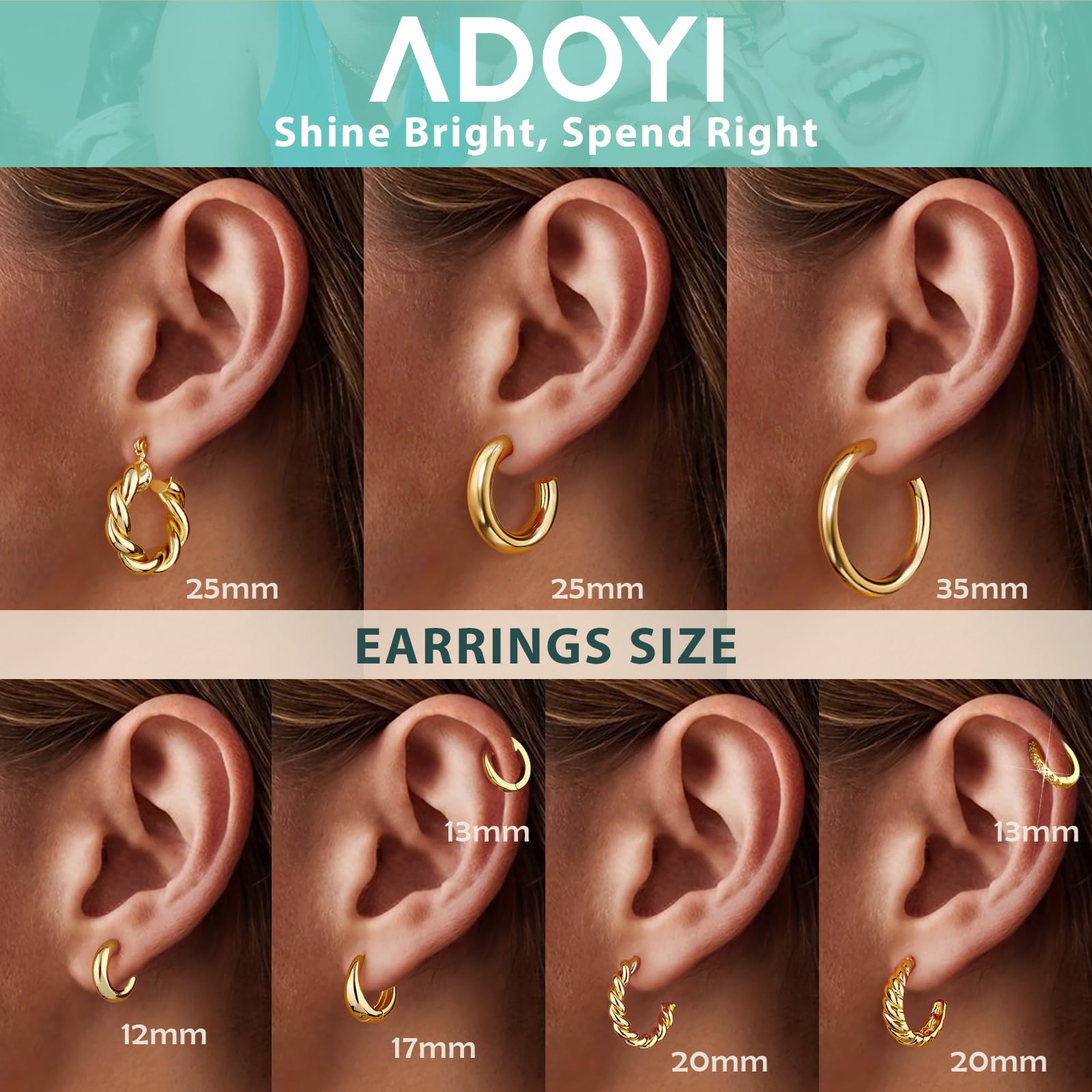 Adoyi Gold Hoop Earrings Set for Women Girls Gold Hoops Twisted Huggie Hoops Earrings 14K Plated Gold Jewelry Set for Women Girl Gift Lightweight 9 Pairs Ear Cuffs Gold Jewelry for Women