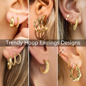 Adoyi Gold Hoop Earrings Set for Women Girls Gold Hoops Twisted Huggie Hoops Earrings 14K Plated Gold Jewelry Set for Women Girl Gift Lightweight 9 Pairs Ear Cuffs Gold Jewelry for Women