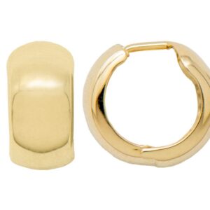 Thick 14K Gold Huggie Hinged Hoop Earrings .60 Inch (15mm) (8mm Wide) (Yellow Gold)