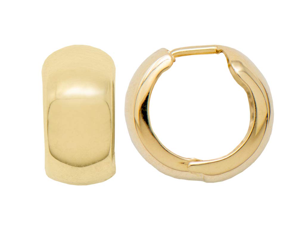 Thick 14K Gold Huggie Hinged Hoop Earrings .60 Inch (15mm) (8mm Wide) (Yellow Gold)