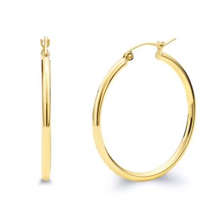 14k real yellow gold 2mm thickness hinged hoop earrings (30 x 30 mm)