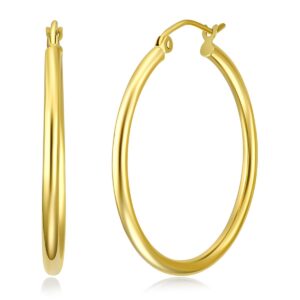 14k REAL Yellow Gold 2mm Thickness Hinged Hoop Earrings (30 x 30 mm)