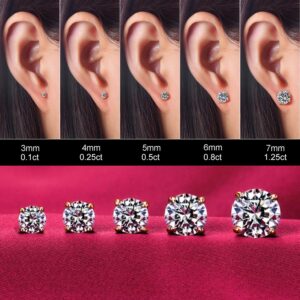 Kainier Women's 5 Pairs 14K Gold Plated CZ Stud Earrings Simulated Diamond Round Cubic Zirconia Hypoallergenic Ear Stud Set（5 Pairs)