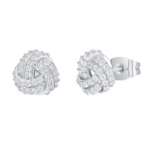 pavoi sterling silver cubic zirconia love knot stud earrings, plated in 14k white gold