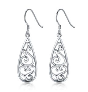 925 sterling silver earrings, boruo filigree teardrop earrings