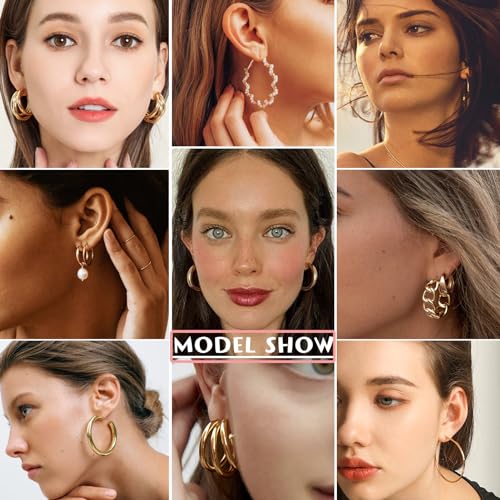 36 Pairs Gold Earrings Set for Women, Fashion Pearl Chain Link Stud Drop Dangle Earrings Multipack Hoop Earring Packs, Hypoallergenic Earrings for Birthday Party Jewelry