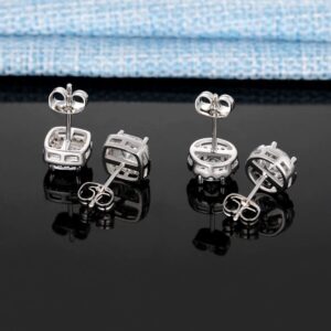 18K White Gold Plated Round Square Cubic Zirconia Simulated Diamond Halo Stud Earrings (2 Pairs)