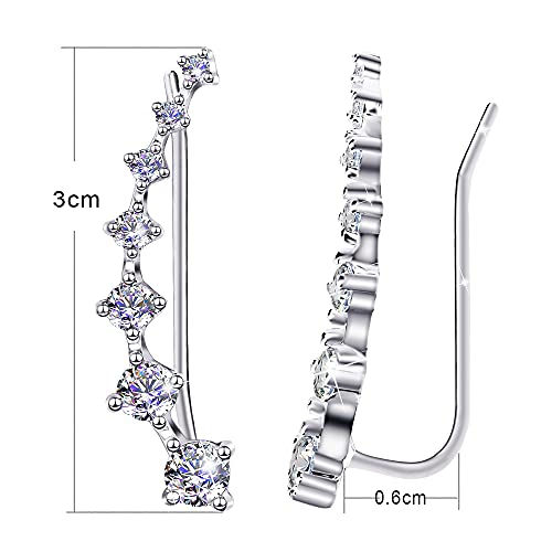 7 Crystals Ear Cuffs Hoop Climber S925 Sterling Silver Earrings Hypoallergenic Earring (White)