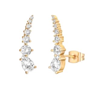 pavoi 14k gold plated sterling silver post cubic zirconia ear crawler earrings - faux diamond arrow ear climber fashion earrings in yellow gold