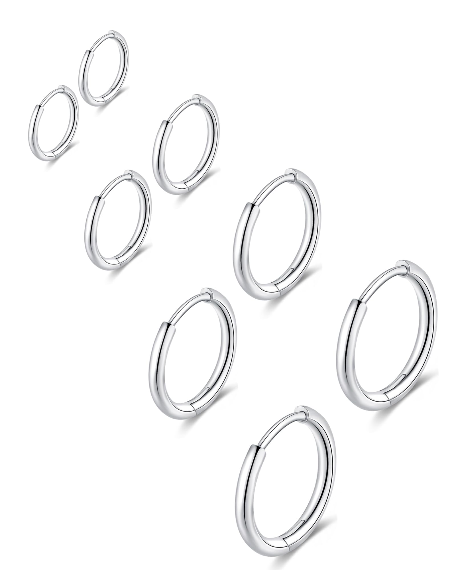 316L Surgical Stainless Steel Silver Hoop Earrings 6mm 8mm 10mm 12mm Huggie Hypoallergenic Cartilage Hoop Earrings Helix Lobes Hinged Sleeper Earrings For Women Men