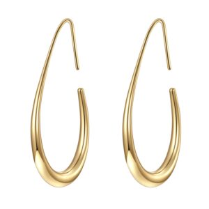 lightweight teardrop hoop earrings for women - 14k gold/white gold plated large oval pull through hoop earrings high polished statement jewelry gift for women teen girls