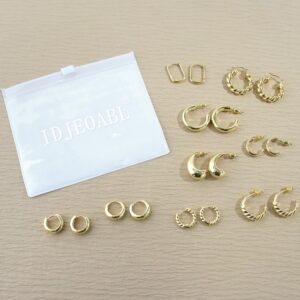 IDJEOABL Gold Hoop Earrings for Women Non Tarnish Gold Jewelry Earring Set for Women 14K Gold Plated Waterproof Hoop Clip-ons Earrings for Women