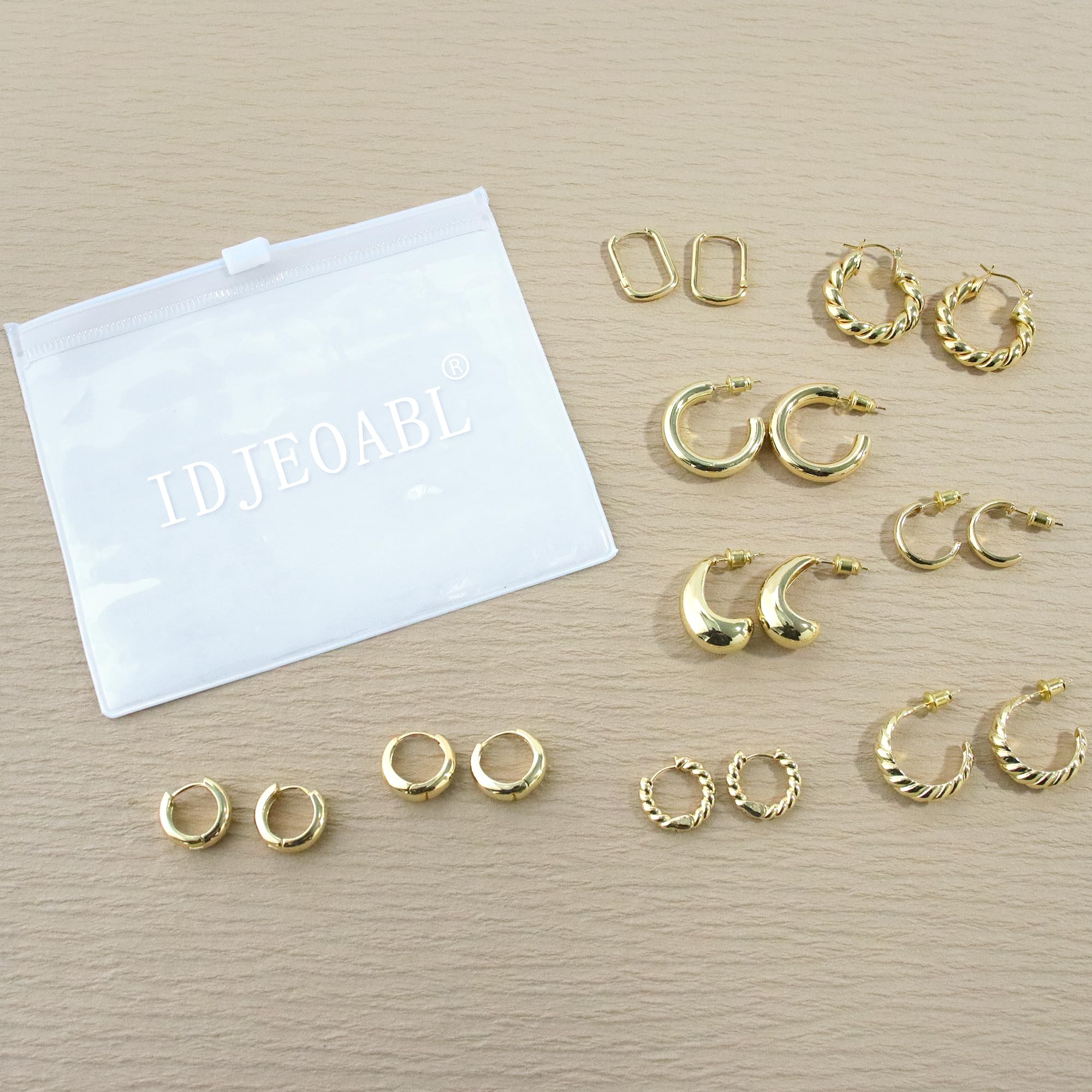 IDJEOABL Gold Hoop Earrings for Women Non Tarnish Gold Jewelry Earring Set for Women 14K Gold Plated Waterproof Hoop Clip-ons Earrings for Women