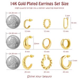 IDJEOABL Gold Hoop Earrings for Women Non Tarnish Gold Jewelry Earring Set for Women 14K Gold Plated Waterproof Hoop Clip-ons Earrings for Women